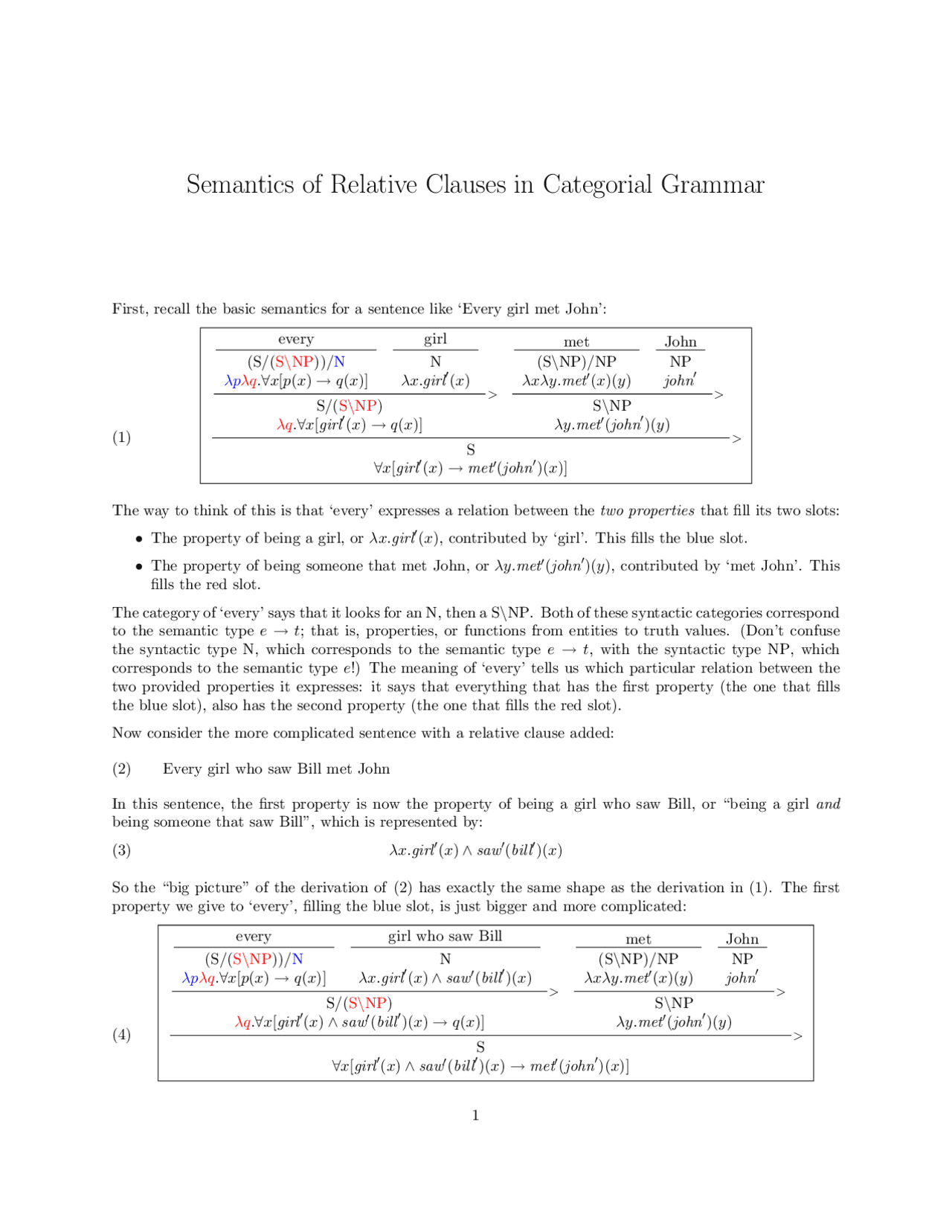 Semantics of Relative Clauses in Categorical Grammar | LING 419 - Docsity