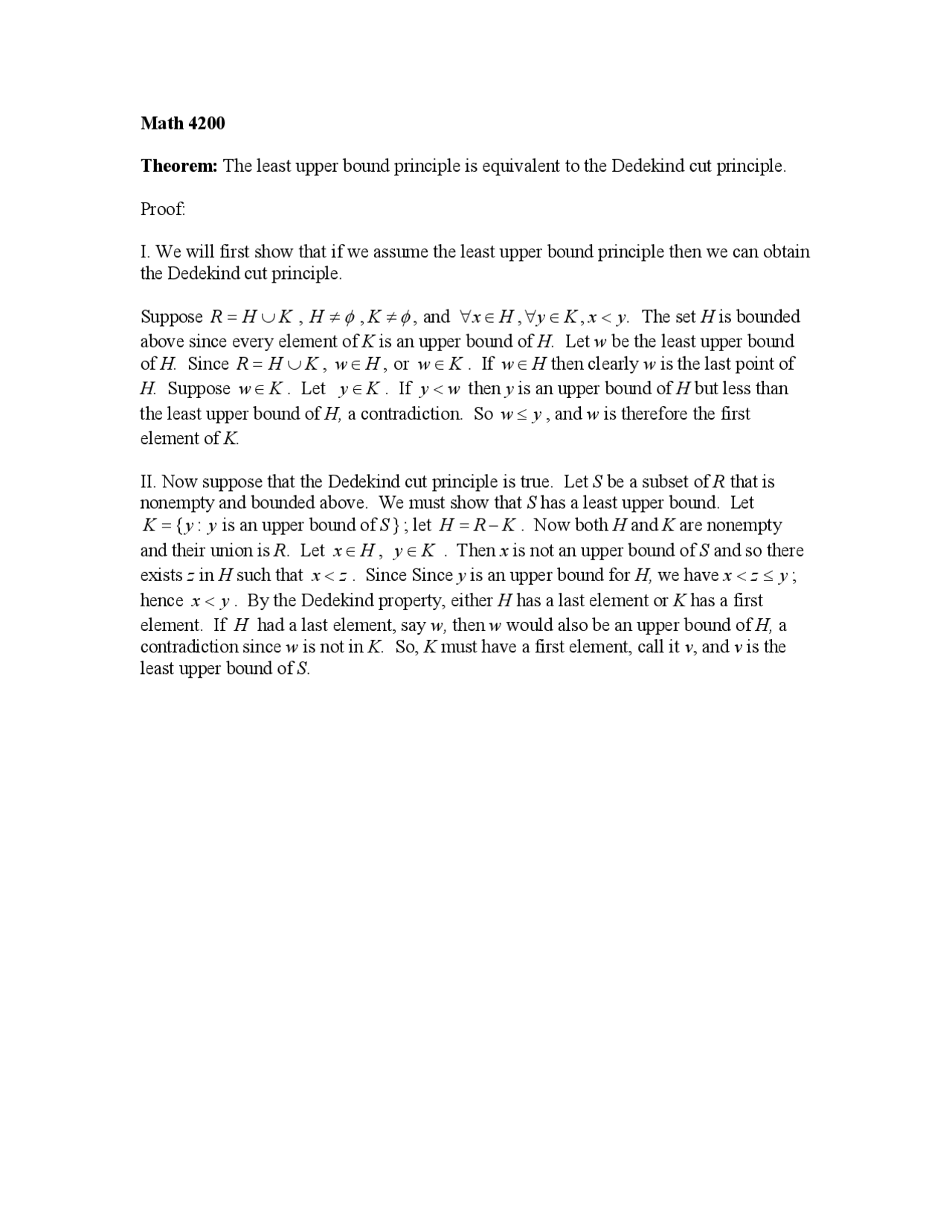 Theorem: The Least Upper Bound Principle is Equivalent to Dedekind Cut ...