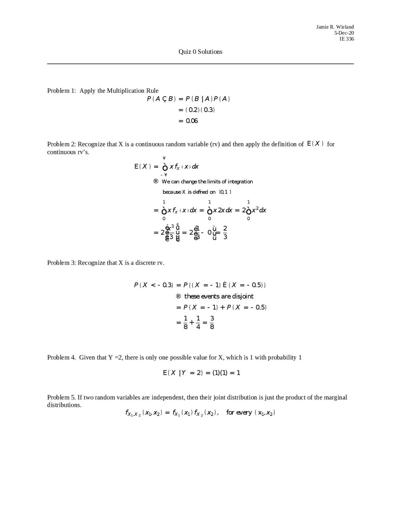 Questions With Solution For Quiz Operations Research Stochastic