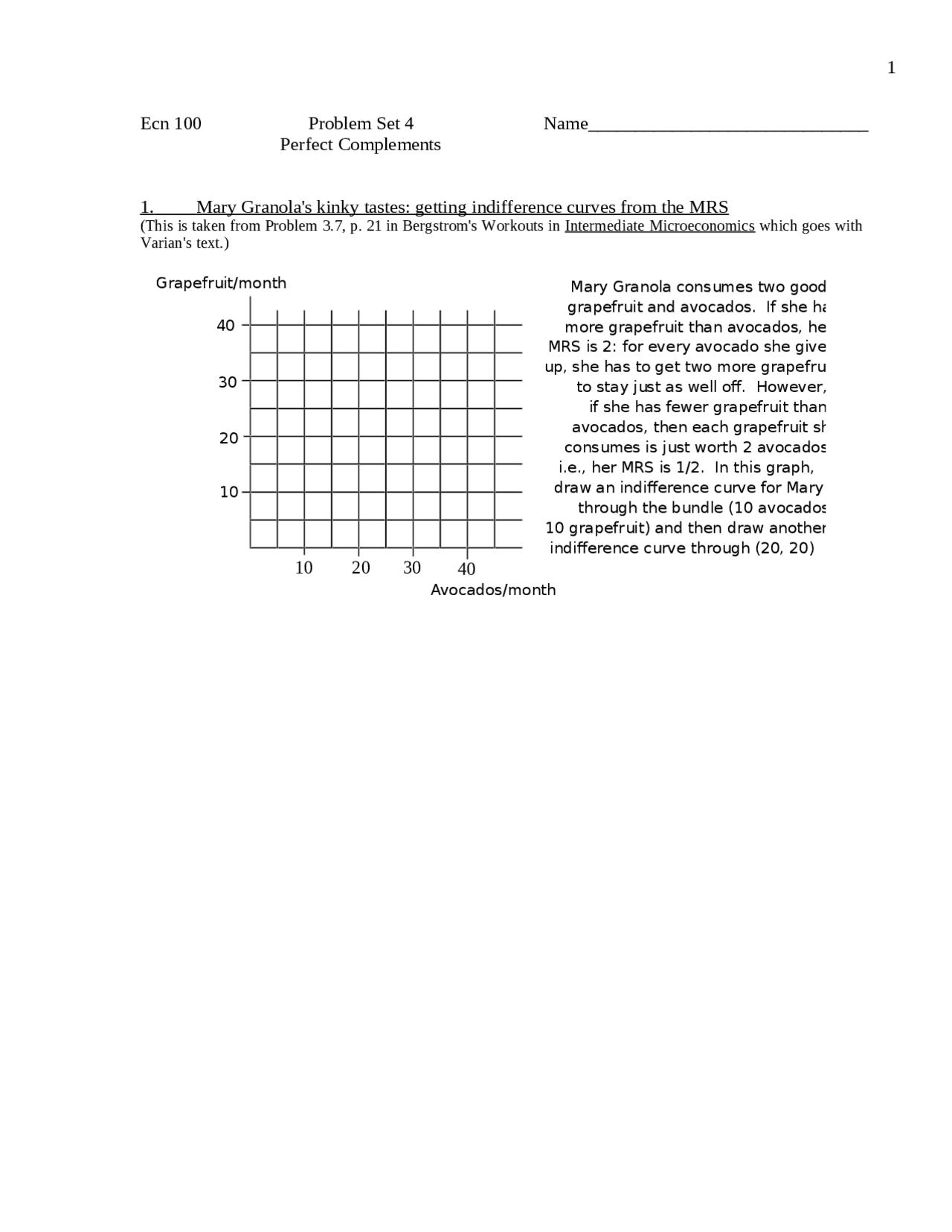 Problem Set 4 Intermediate Microeconomics Theory Ecn 100 Docsity