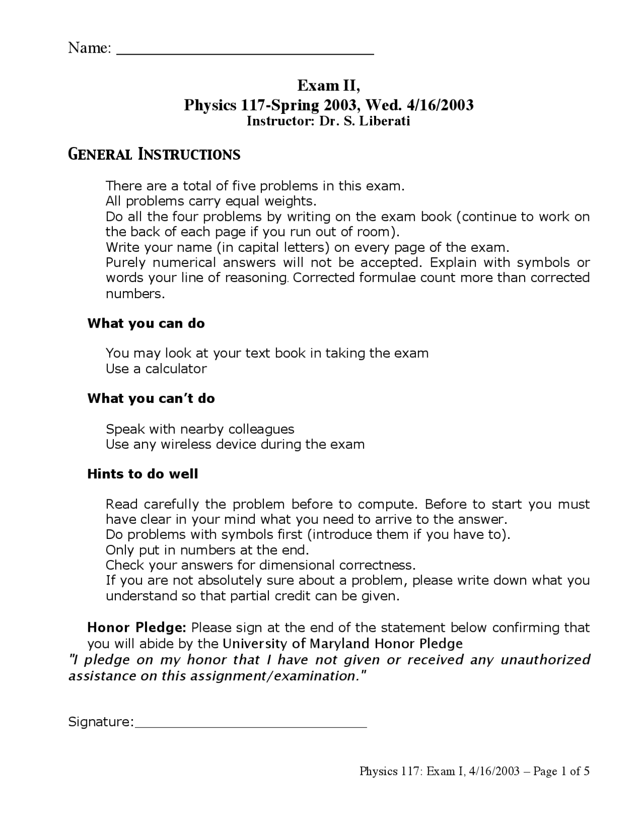 Solved Questions On Introduction To Physics Old Exam 2 Phys 117