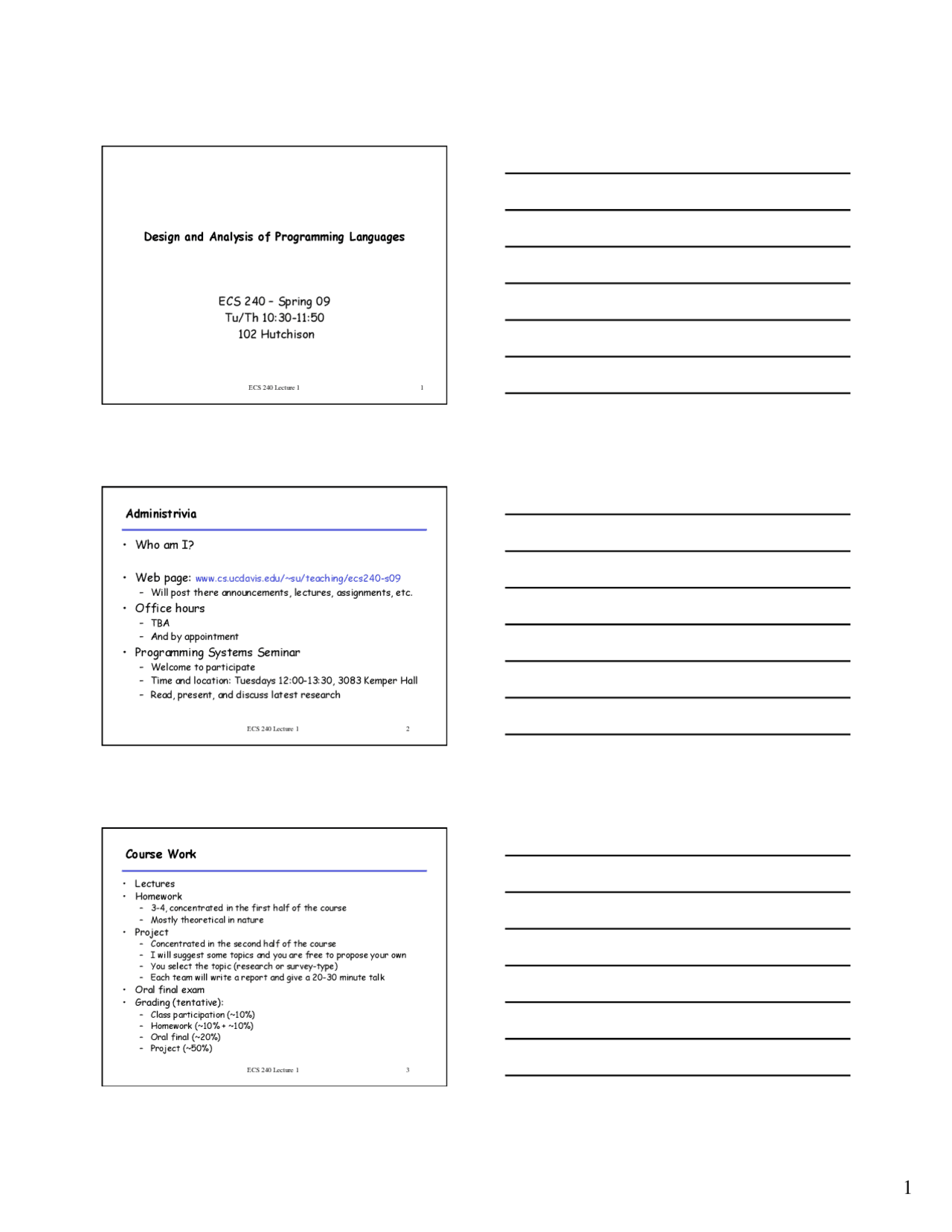 Design and Analysis of Programming Languages - Lecture Slides | ECS 240 - Docsity