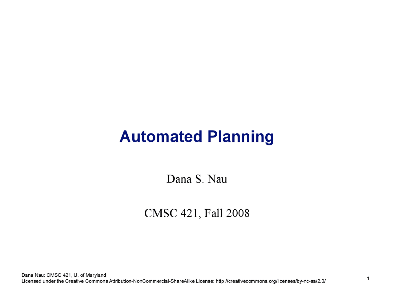 Course Outline For Automated Planning Cmsc 421 Docsity