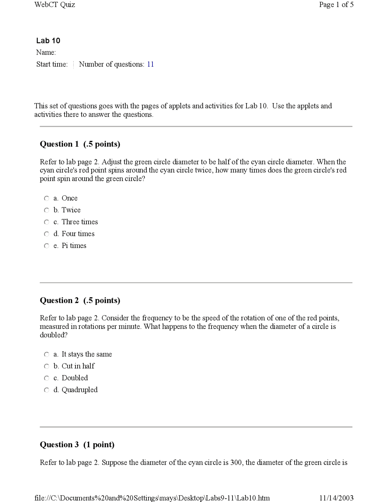 Plane Trigonometry Lab Quiz 10 Math 128 Docsity