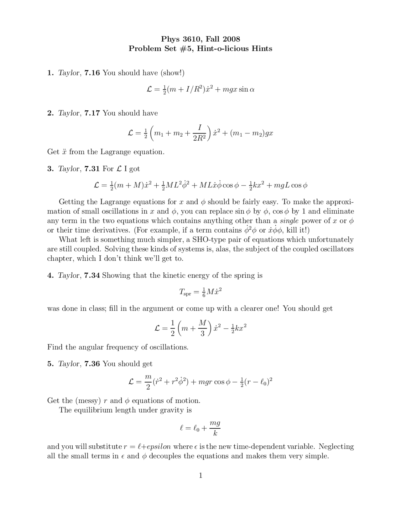 Questions with Solutions - Classical Mechanics | PHYS 3610 - Docsity
