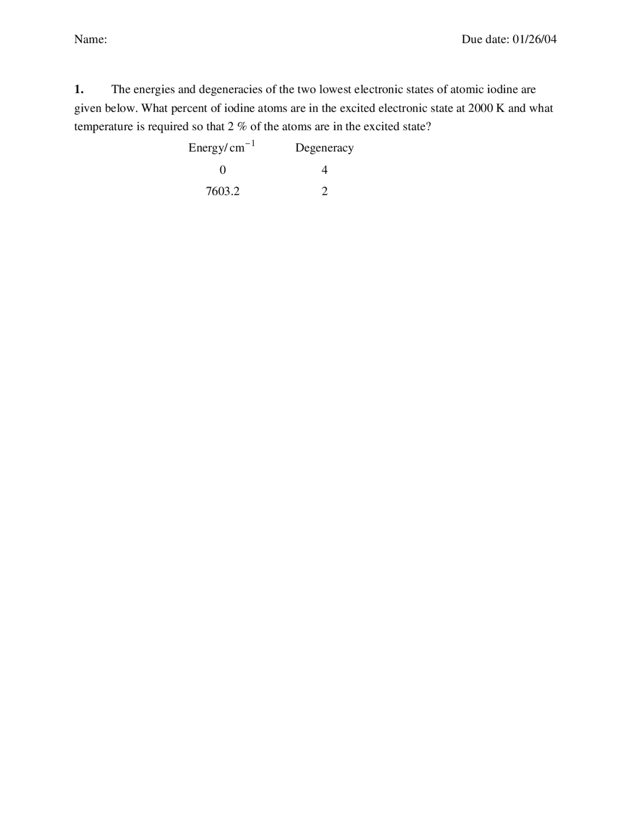 Assignment 1 Physical Chemistry Chem 3520 Docsity