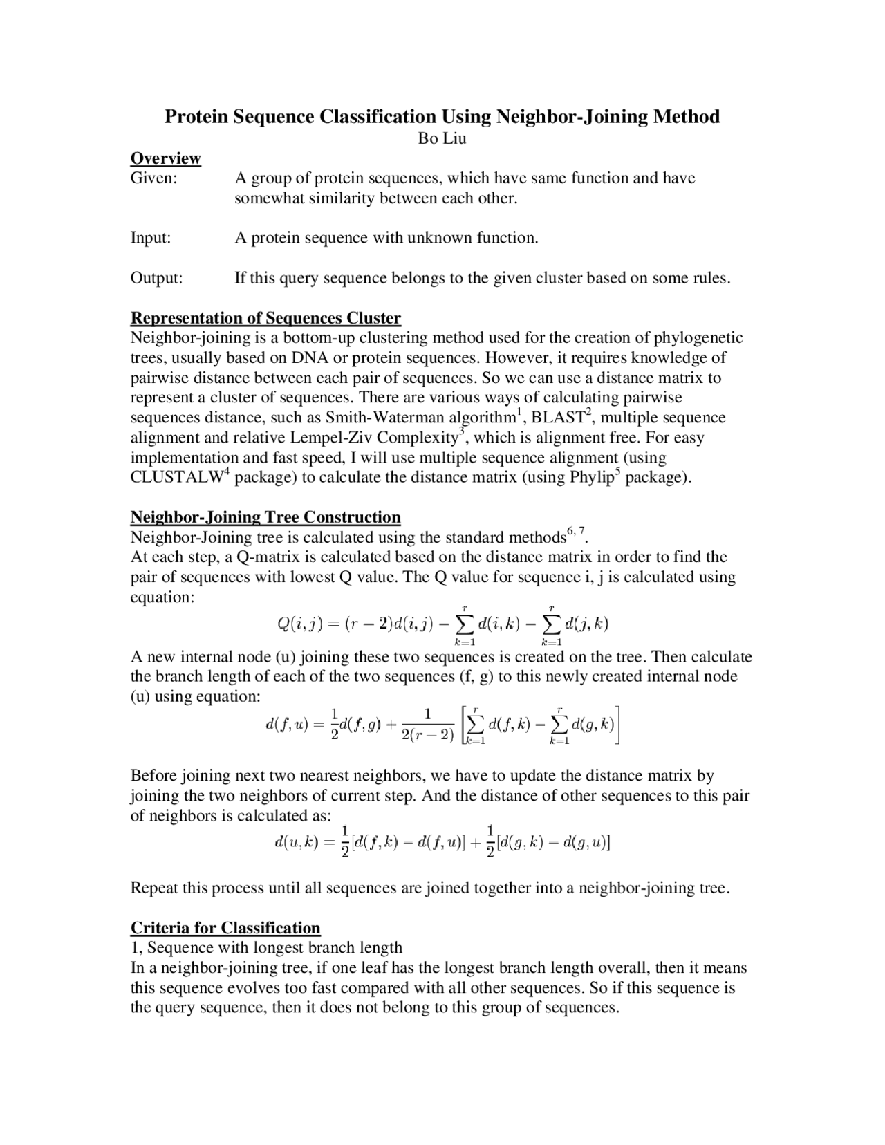 Protein Sequence Classification Using Neighbor Joining Method Cmsc