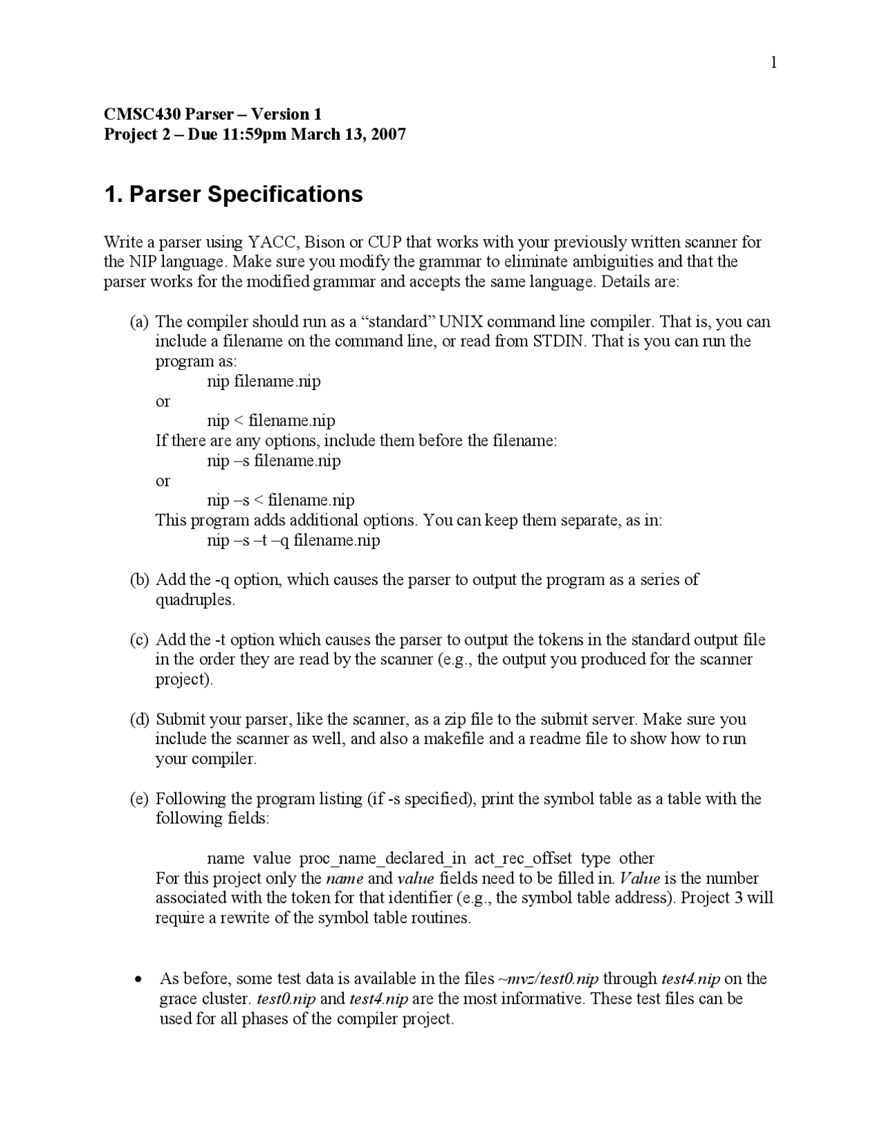 An Introduction to the Parser Specifications - Project 2 | CMSC 430 - Docsity
