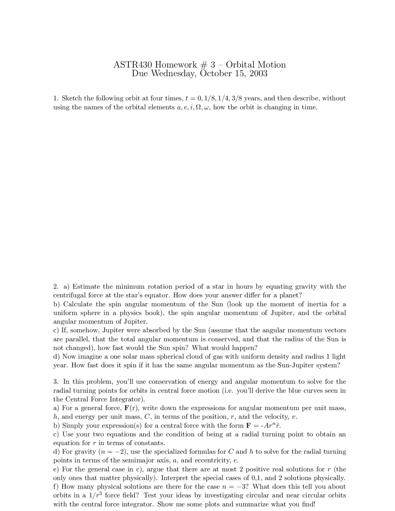 Homework On Orbital Motion The Solar System Astr 430 Docsity