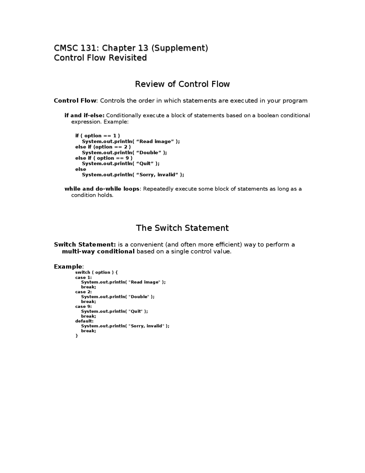 Review Of Control Flow Object Oriented Programming I Cmsc 131 Docsity 5828