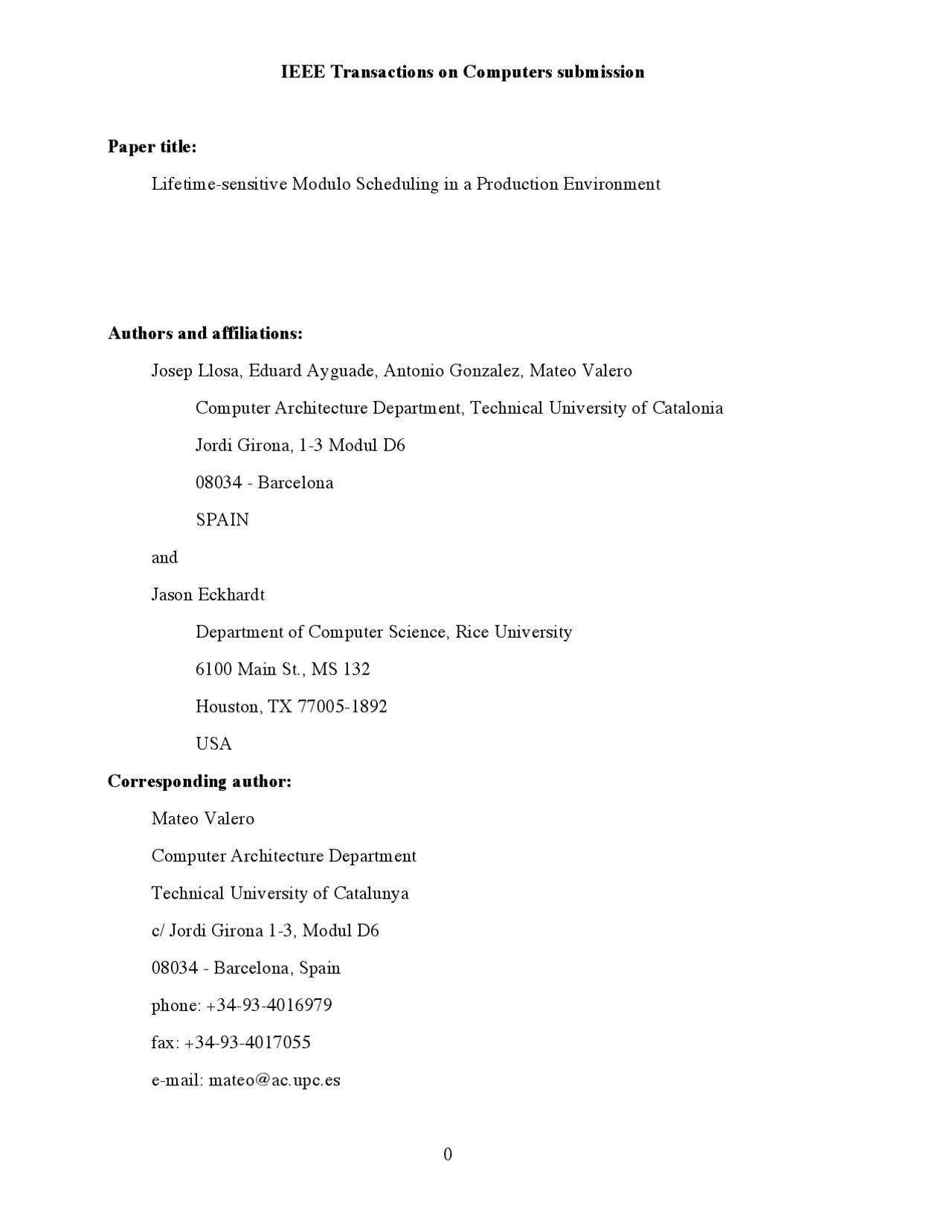 IEEE Transactions on Computers submission - Thesis | CS 6463 - Docsity