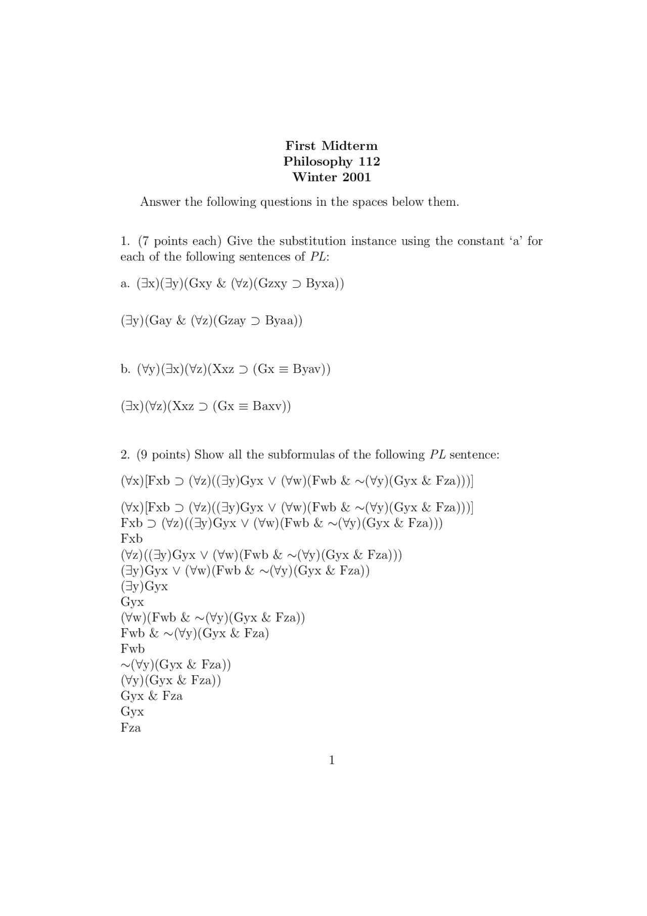 Sample Questions for Midterm1 – Intermediate Symbolic Logic - Winter ...