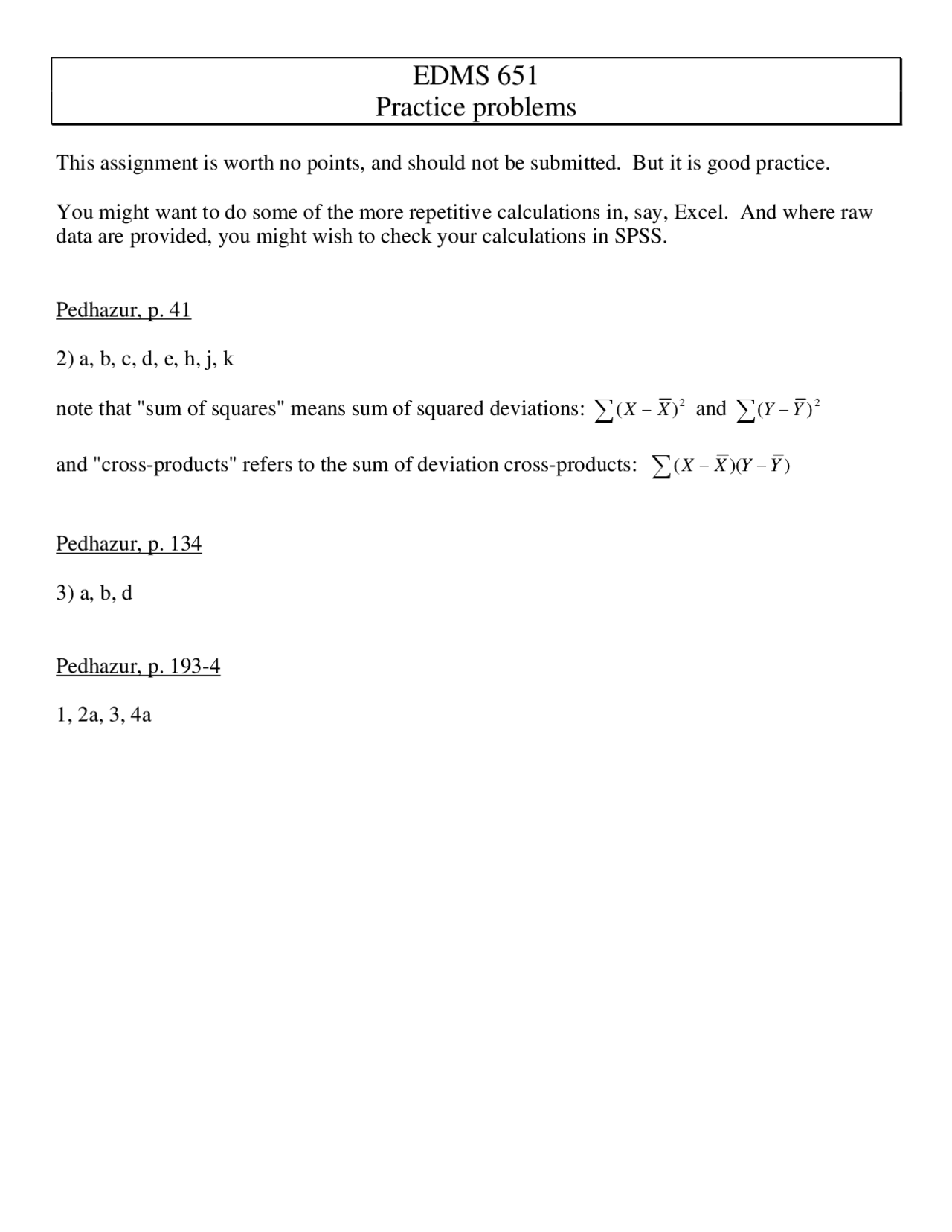 Sums Of Square Derivations Assignment Edms 651 Docsity