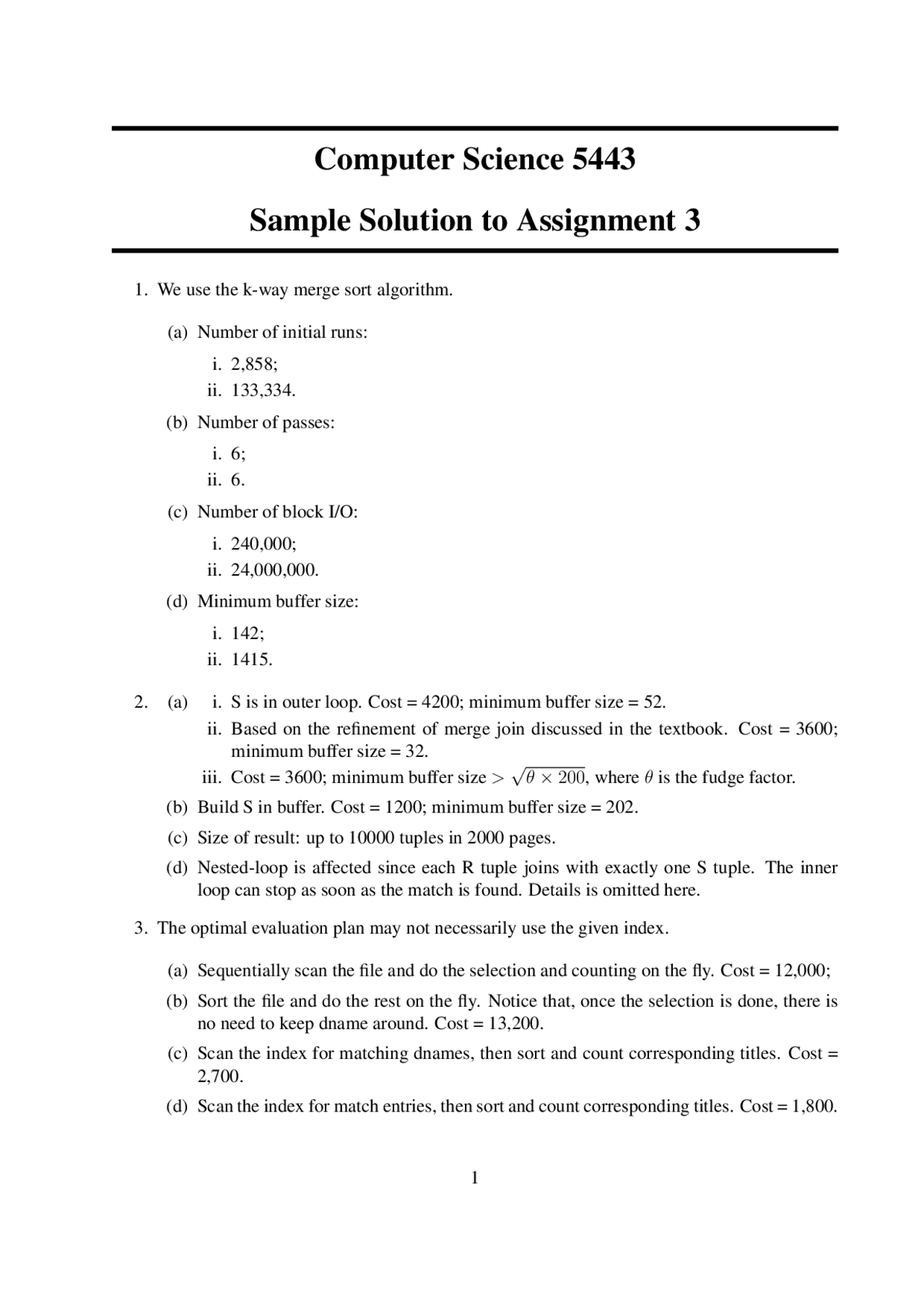 Sample Solution To Assignment 3 Database Management Systems Cs 5443
