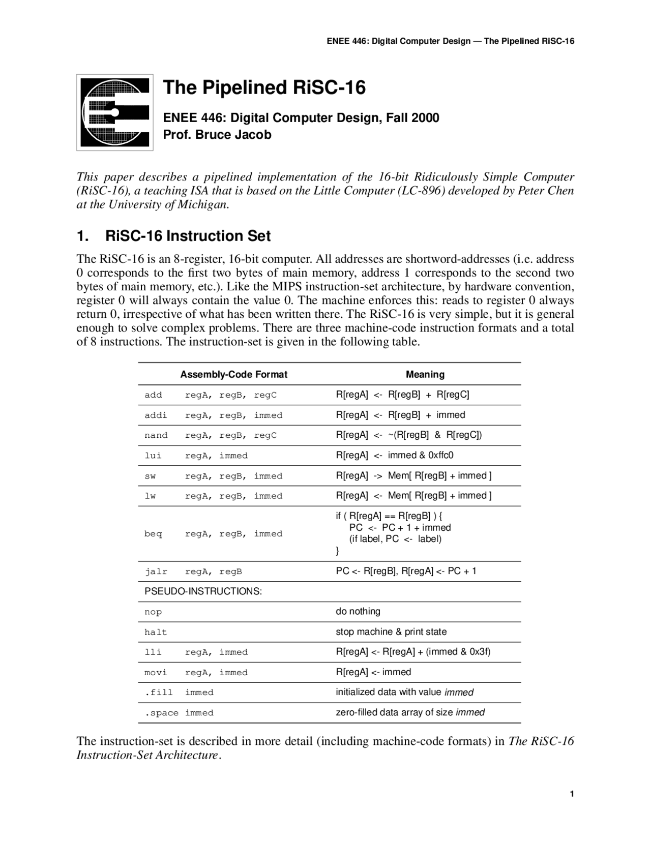 The Pipeline Risk In The Digital Computer Design Enee 646 Docsity