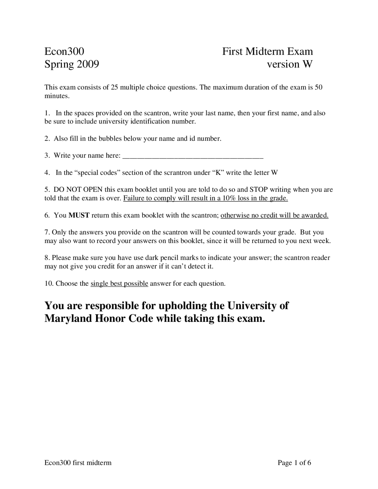 Midterm Exam 1 Questions - Methods Economic Analysis | ECON 300 | Exams Economics | Docsity