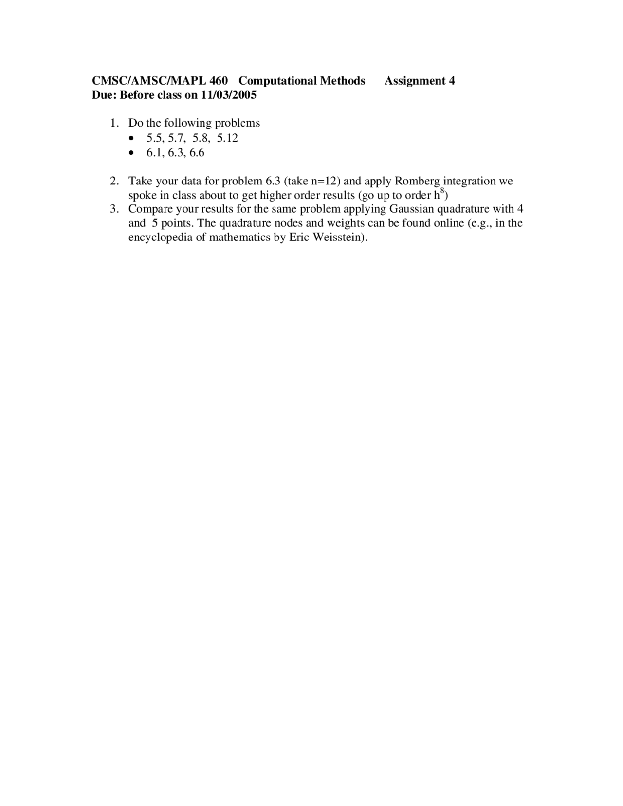 Assignment 4 Computational Methods Mapl 460 Docsity