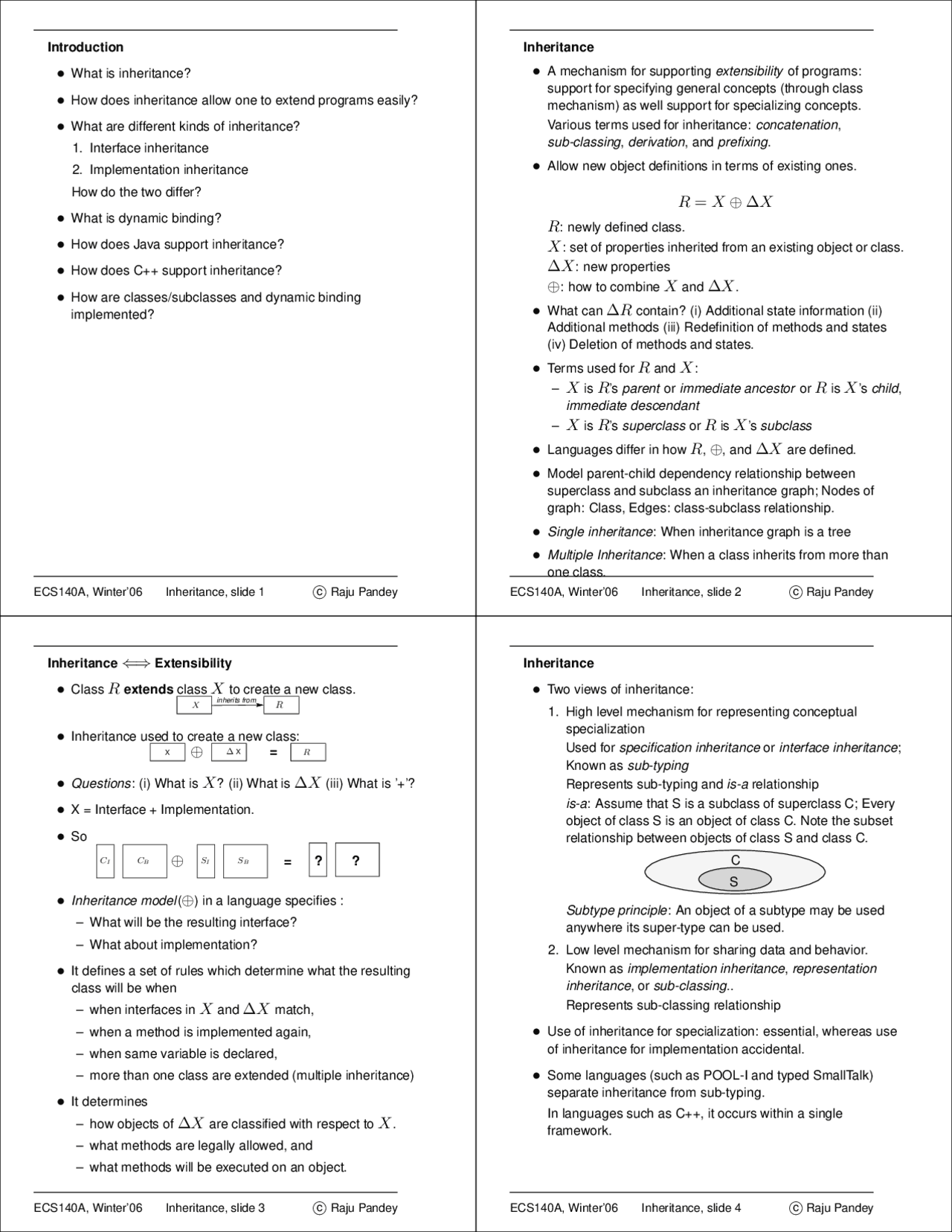 Programming Languages Inheritance Notes Ecs 140a Docsity