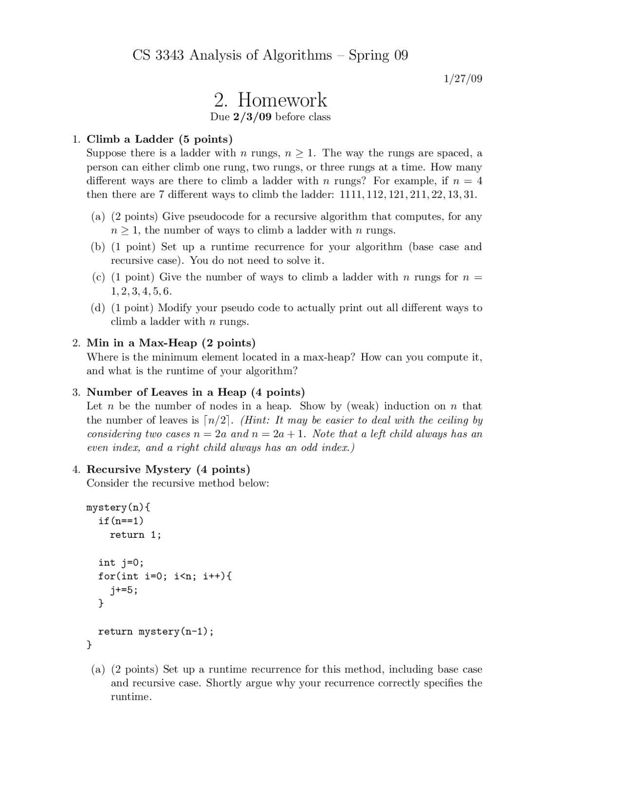 Homework 2 For Analysis Of Algorithms Cs 3343 Docsity