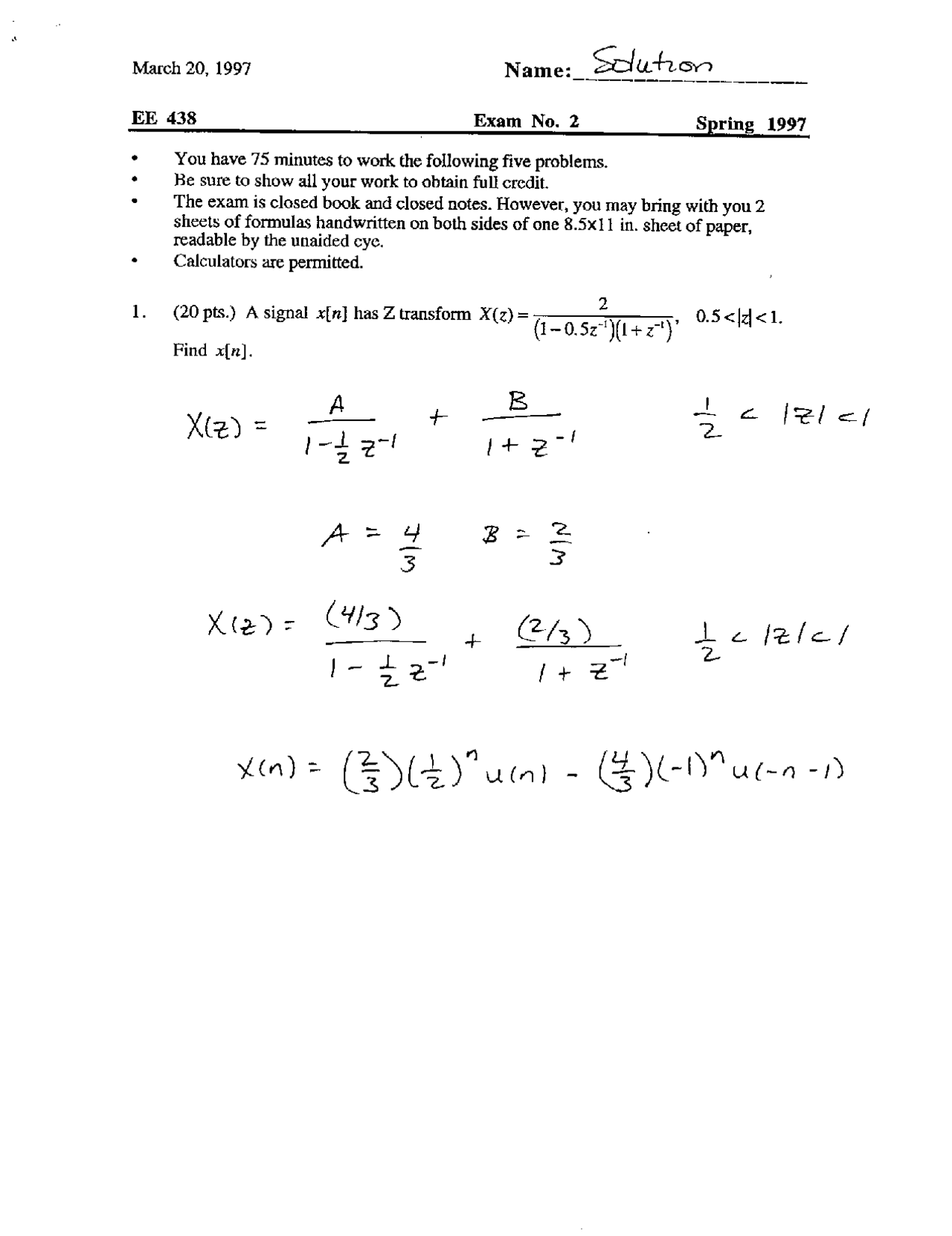 Exam - 5 Questions on Digital Signal Processing With Applications | ECE 43800 | Exams Electrical ...