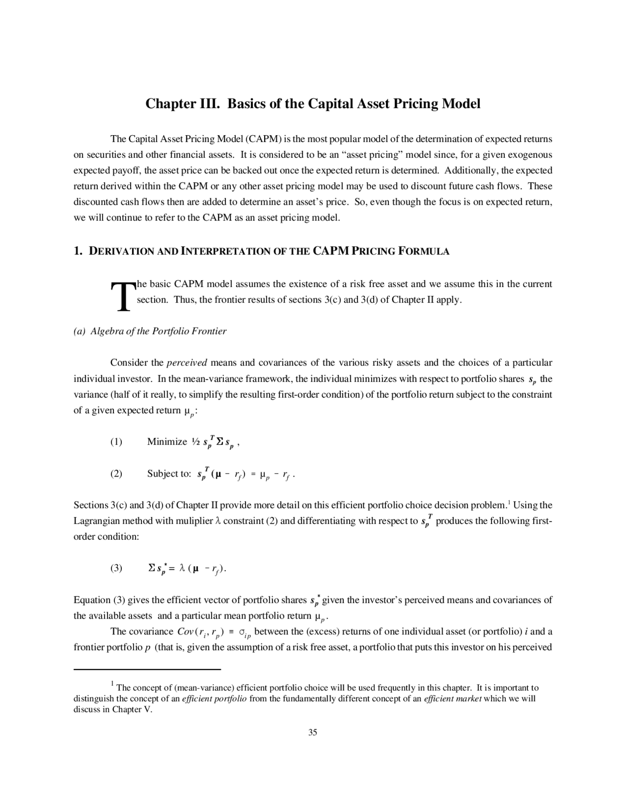 Basics Of The Capital Asset Pricing Model Lecture Notes Econ T470