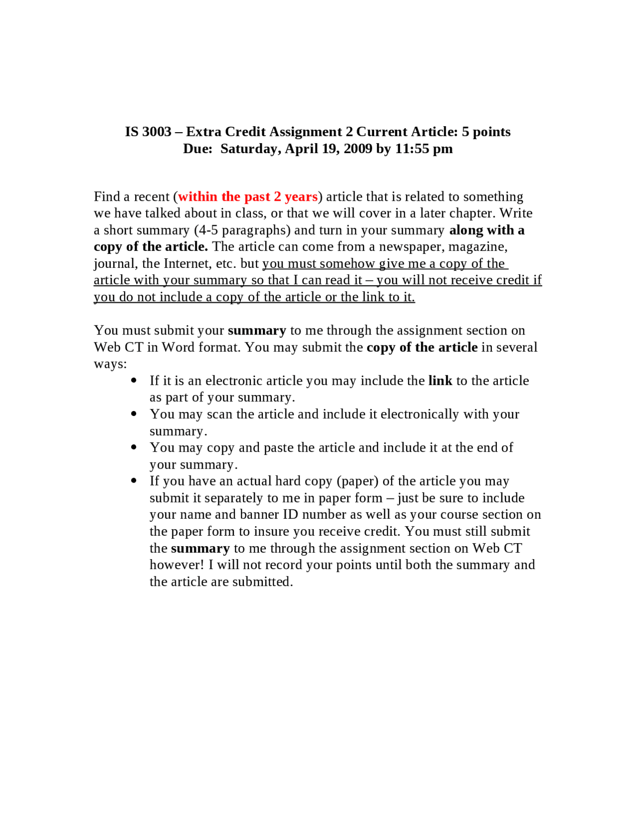 Extra Credit Assignment 2- Principles of IS for Management - Fall 2009 ...