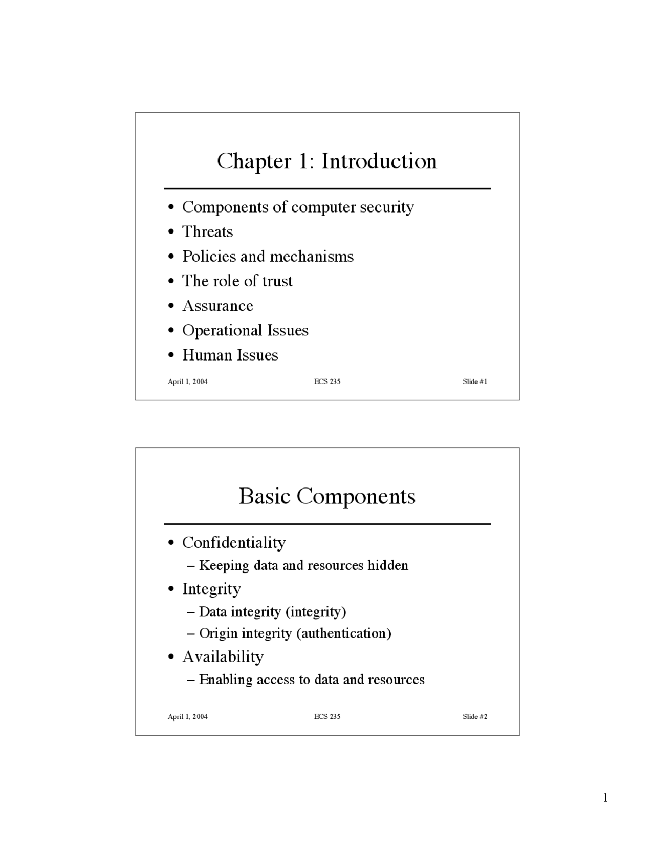 Lecture Slides On Chapter 1 Introduction Ecs 235a Docsity
