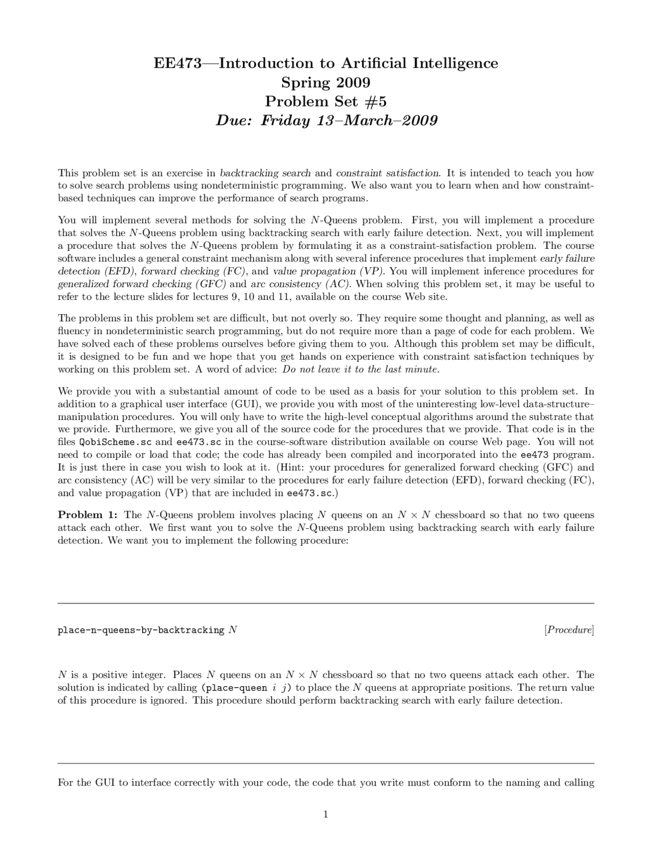 Homework Set 5 Introduction To Artificial Intelligence Fall 2009