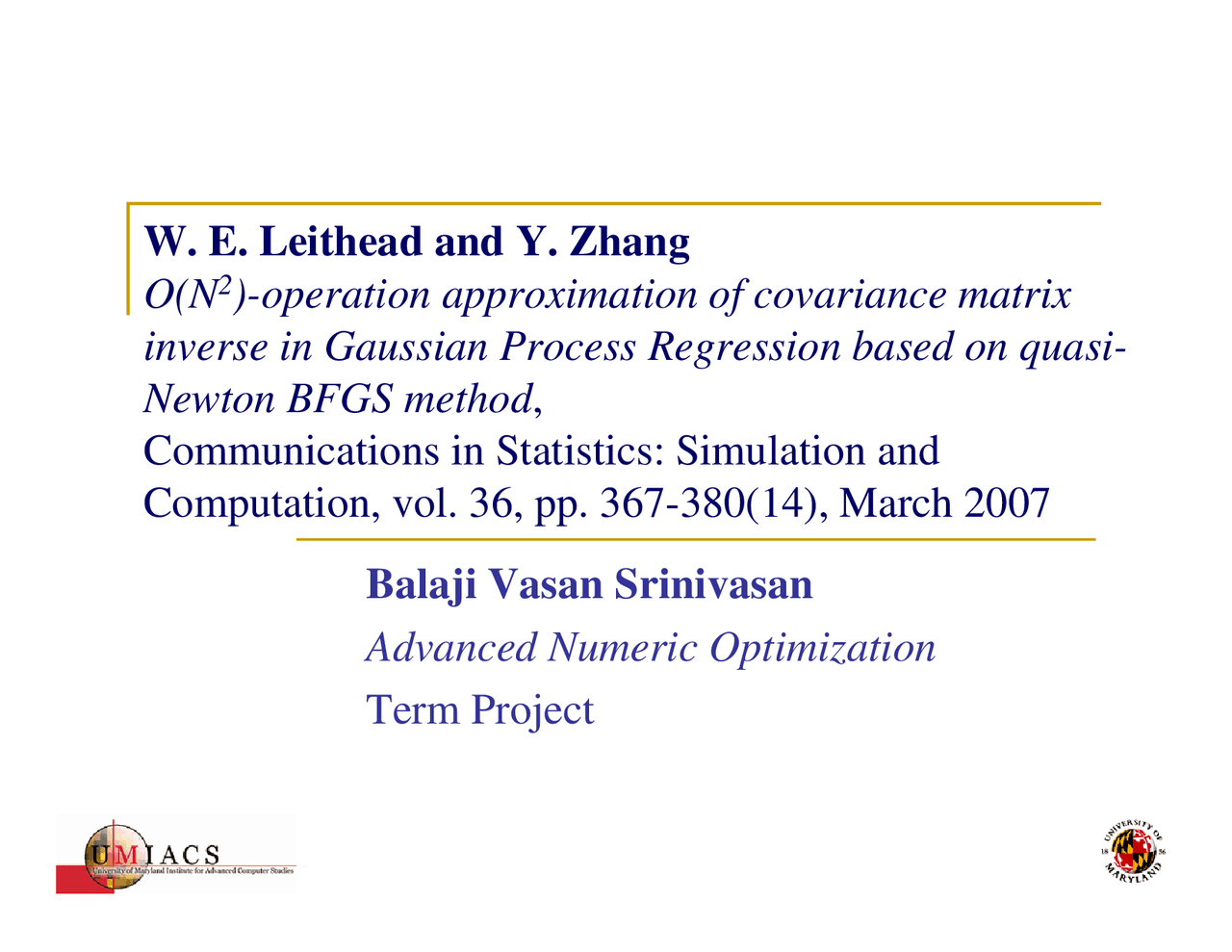 The Advanced Numerical Optimization Outline Cmsc 764 Docsity