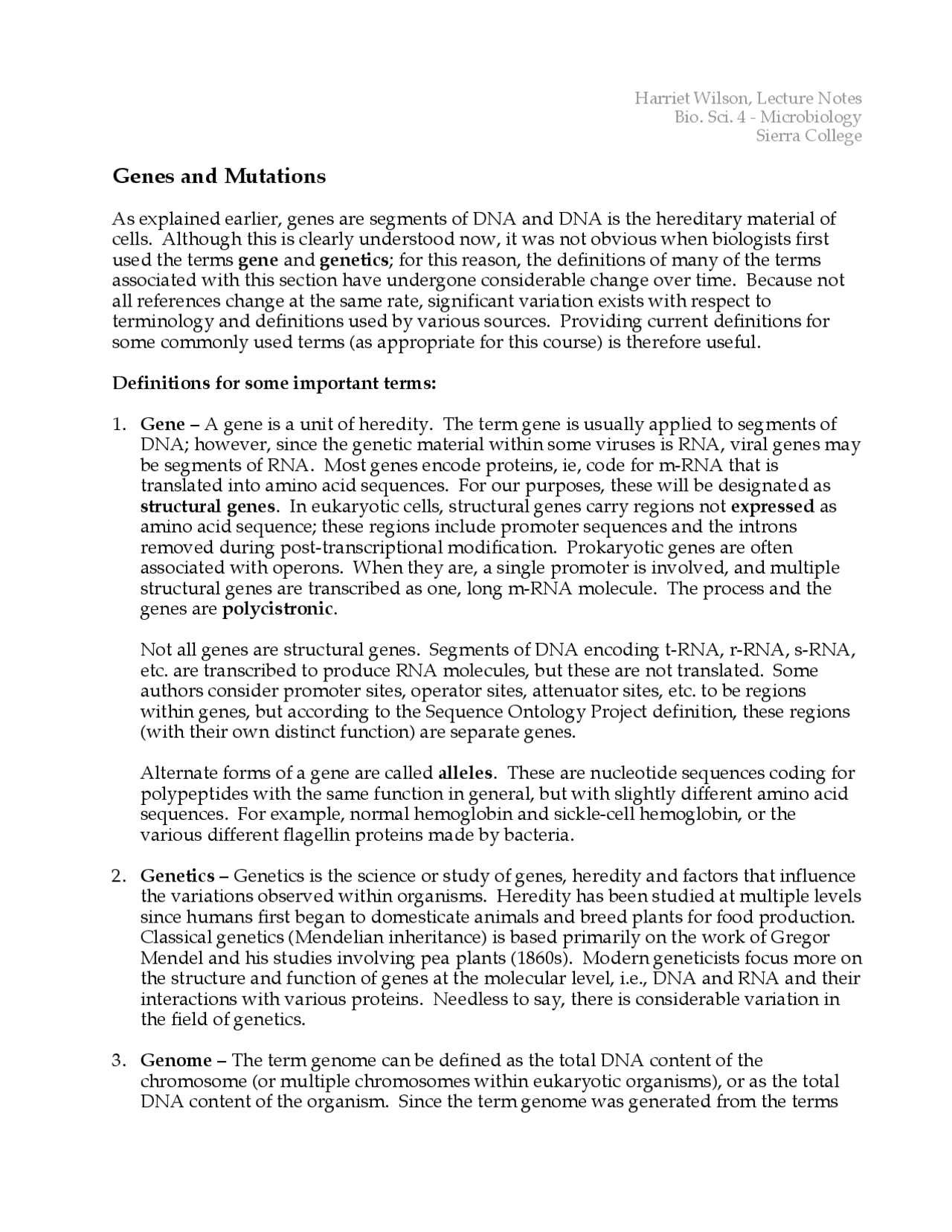Genes And Mutations Lecture Notes Biol 0004 Docsity