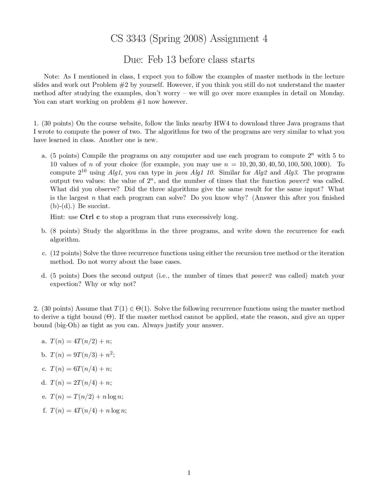 Assignment 4 Questions Analysis Of Algorithms Cs 3343 Docsity