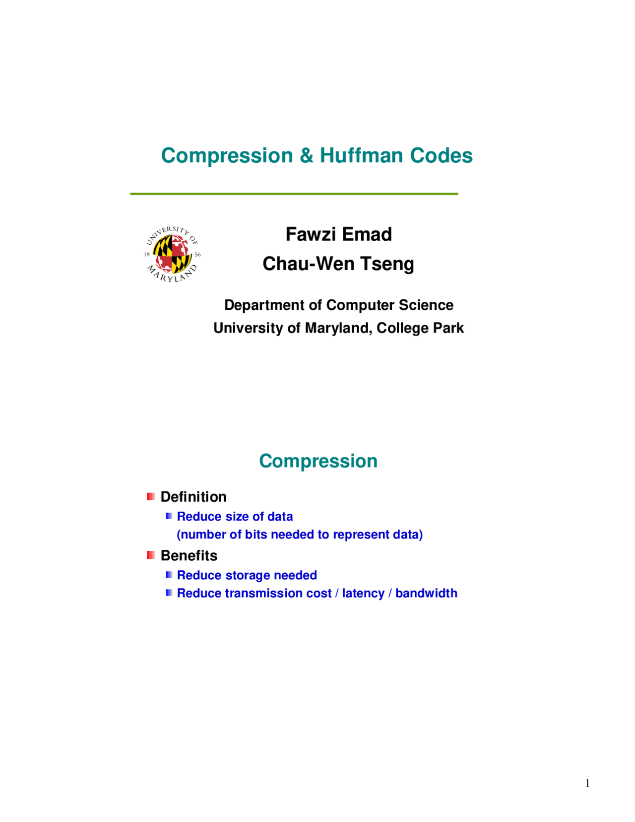 Lecture Slides On Compression And Huffman Codes Cmsc 132 Docsity