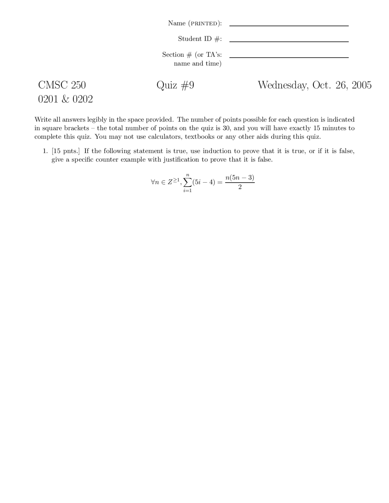 Practice Quiz 9 Discrete Structures Cmsc 250 Docsity