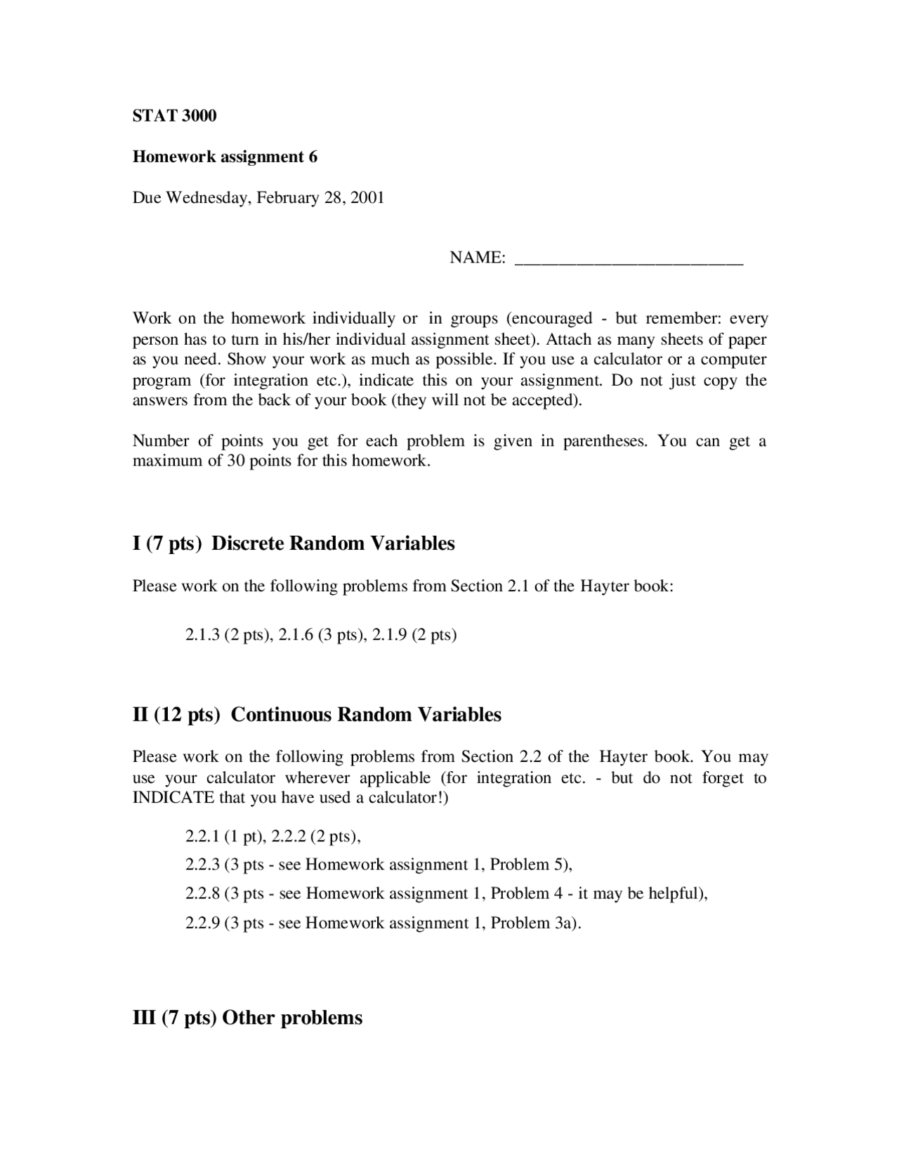 Statistics For Scientists Assignment 6 Stat 3000 Docsity