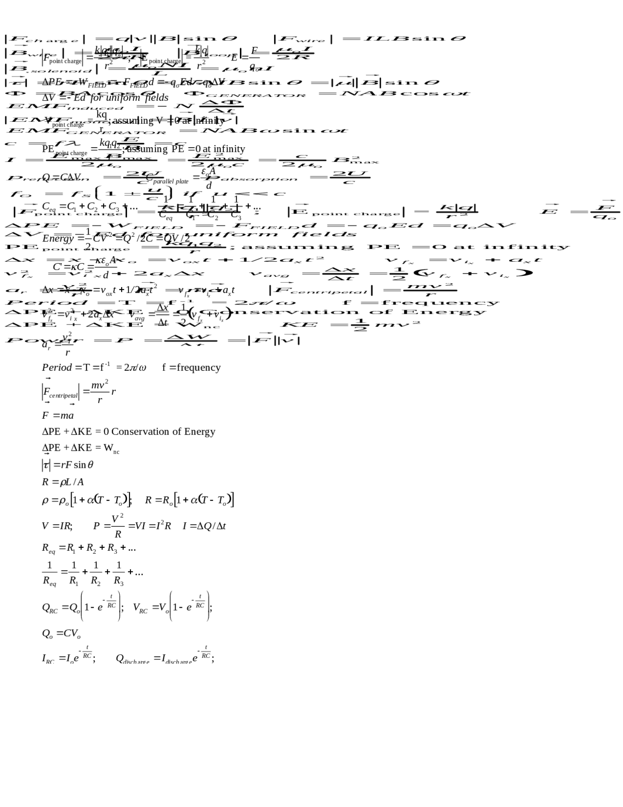 Cheat Sheet For Exam General Physics Phys 0002b Docsity