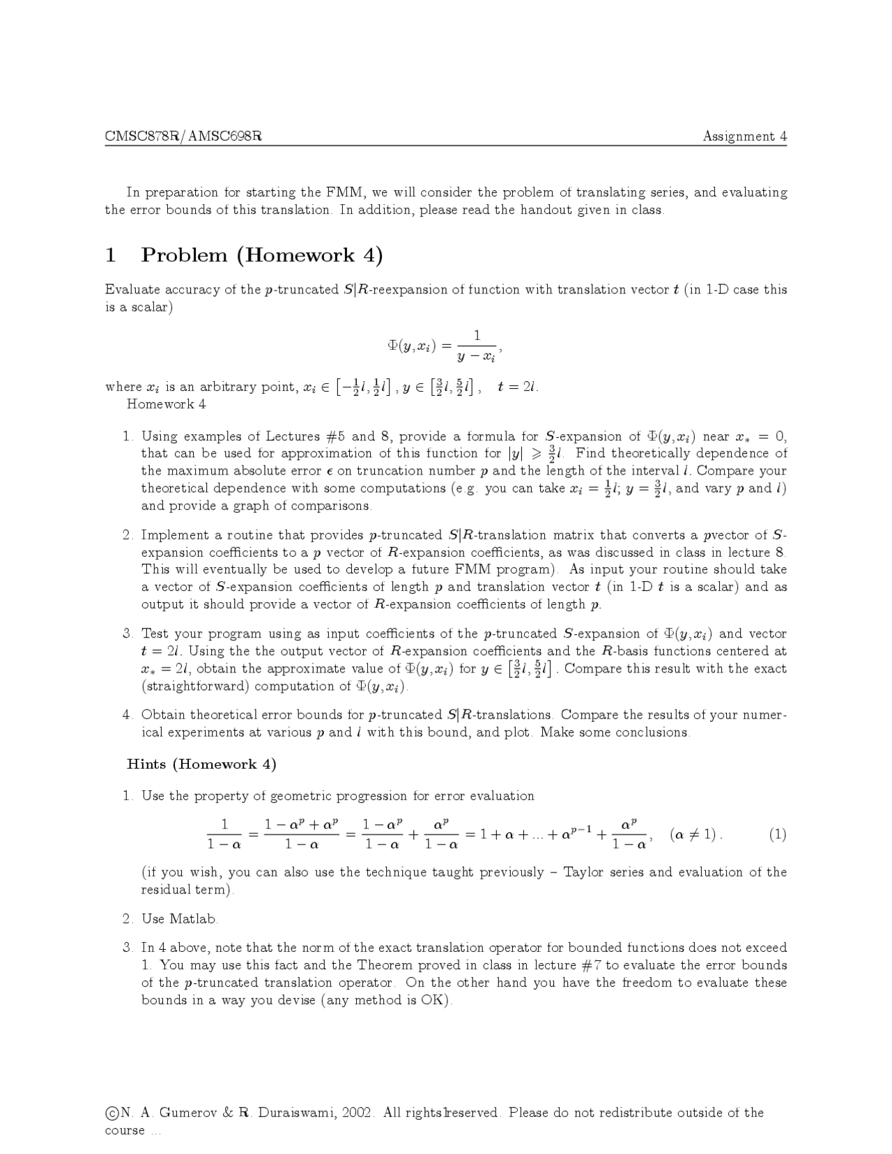 Assignment 4 Problems Advanced Topics In Numerical Methods Cmsc 878
