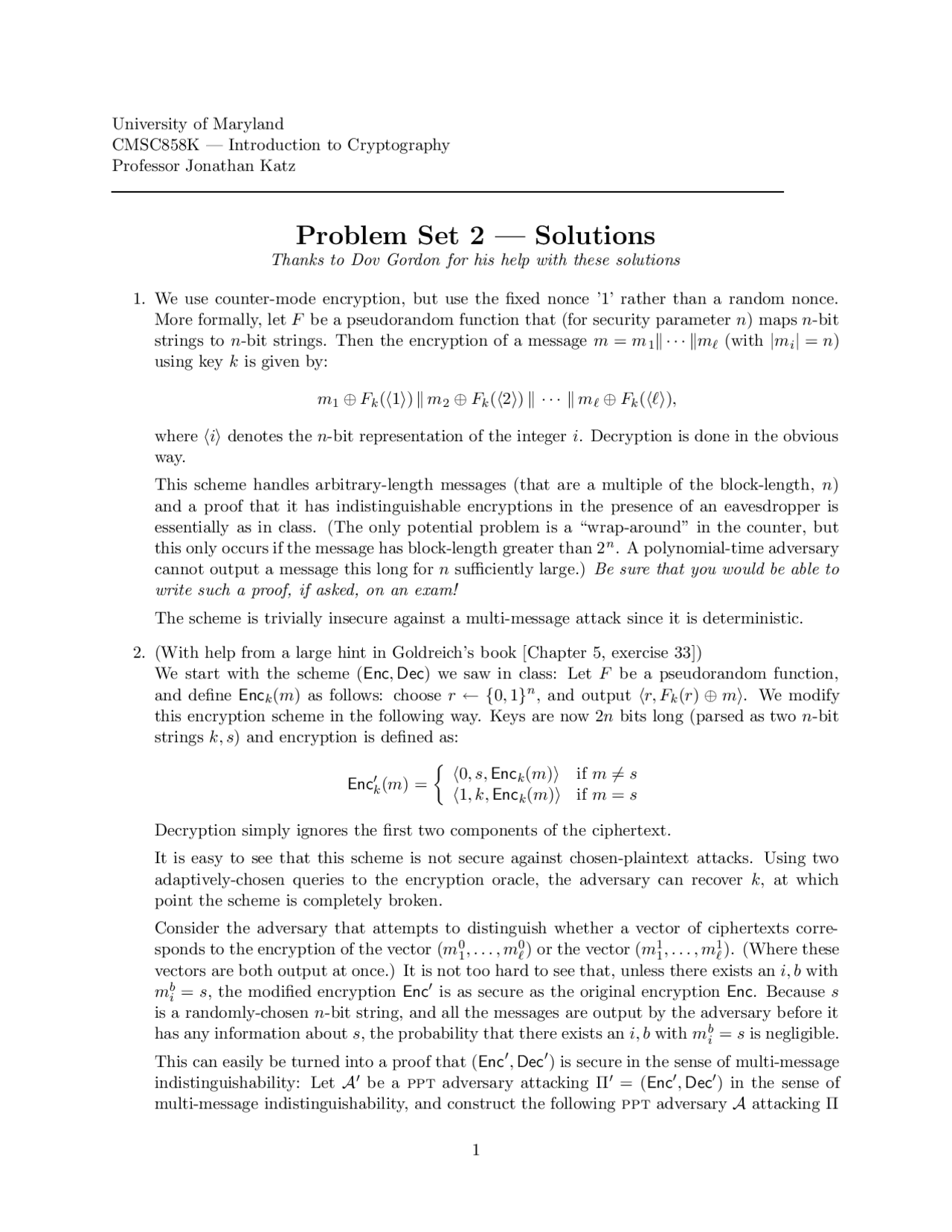 5 Solved Problems On Introduction To Cryptography Assignment 2 Cmsc