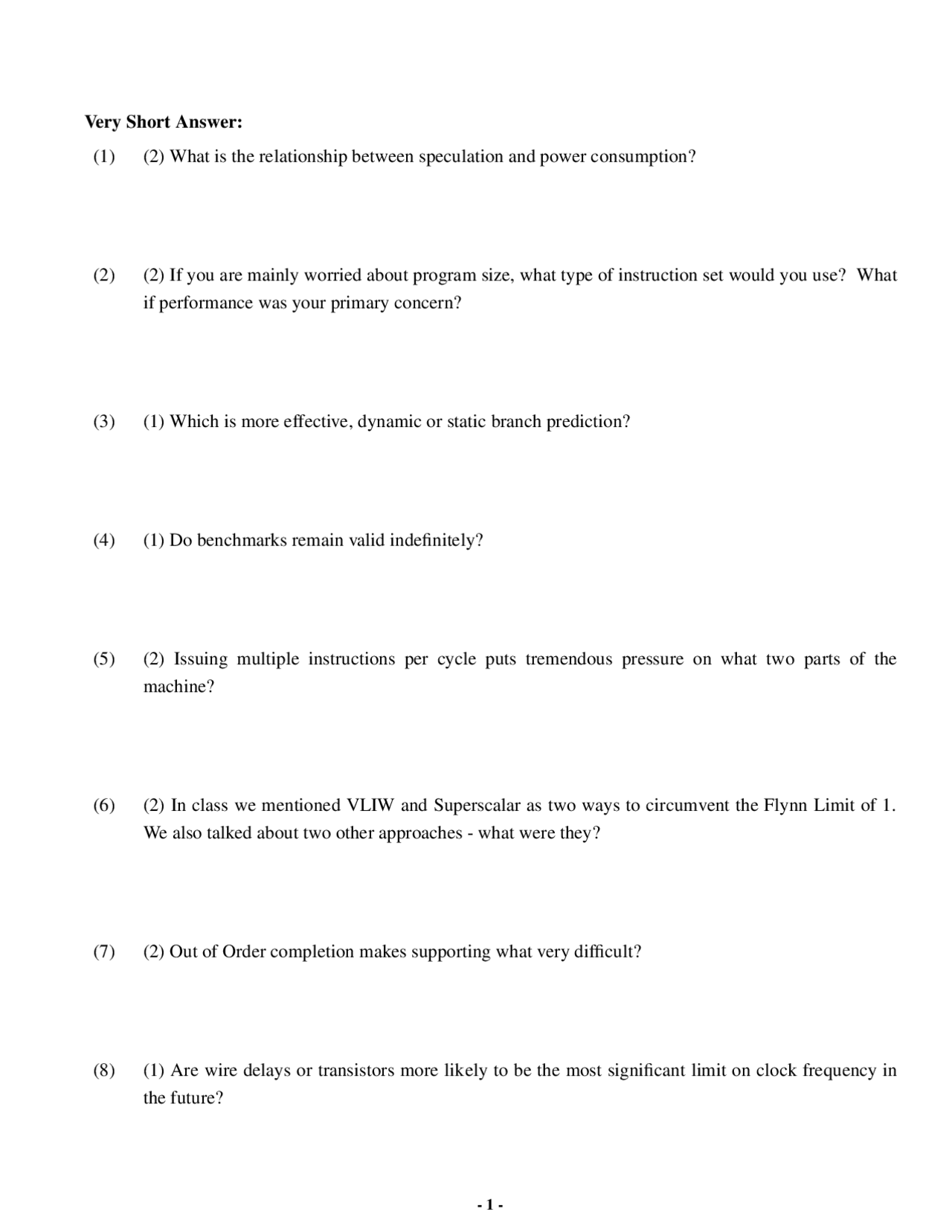 21 Questions for Computer Architecture - Exam 1 | ECS 201A - Docsity