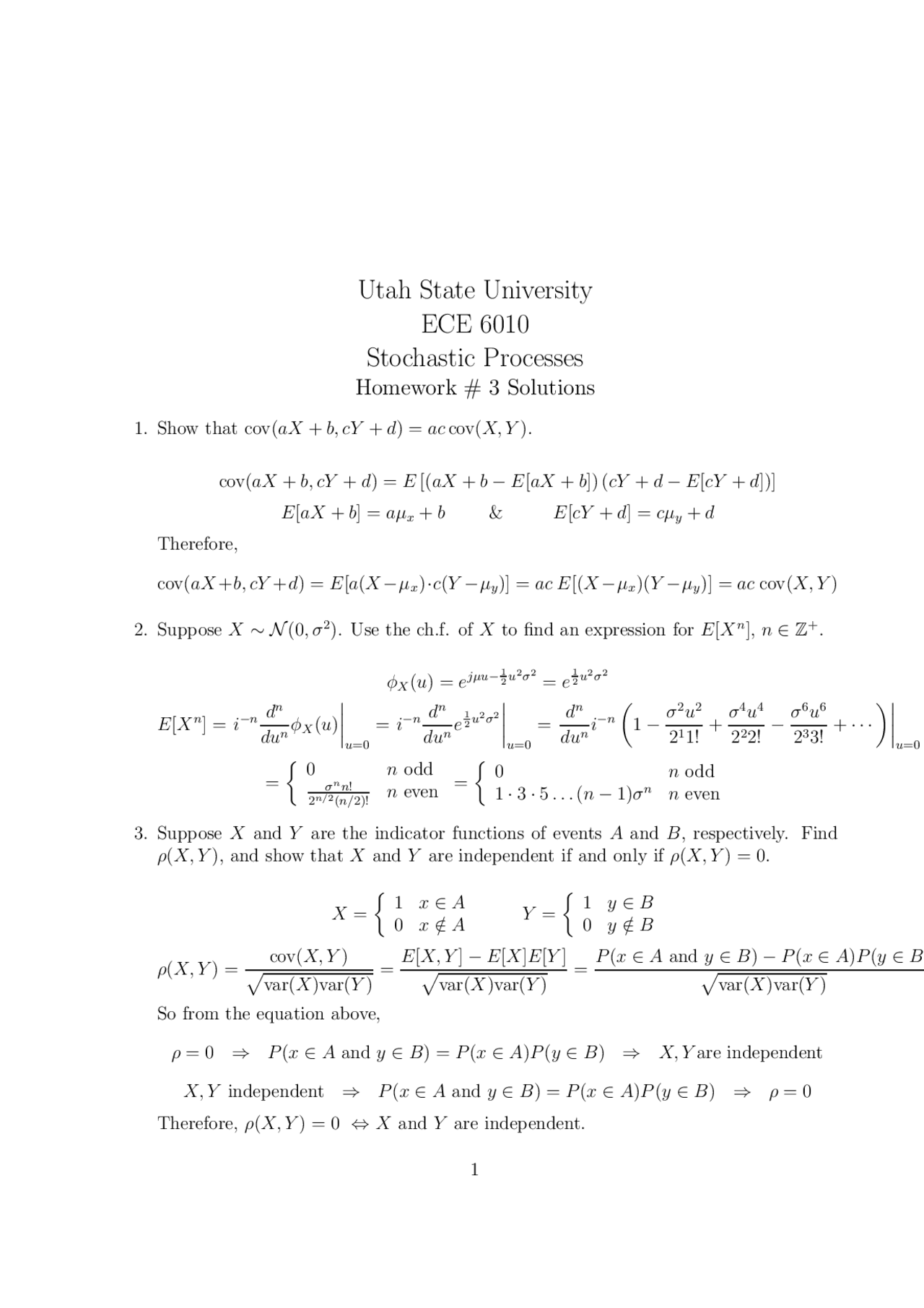 Homework 3 Solutions Stochastic Processes In Electronic Systems Ece