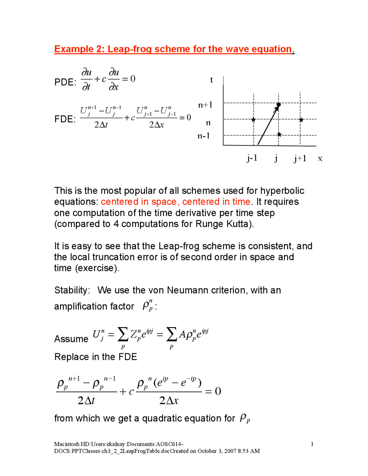 Leap Frog Scheme for the Wave Equation - Atmospheric Modeling | AOSC ...