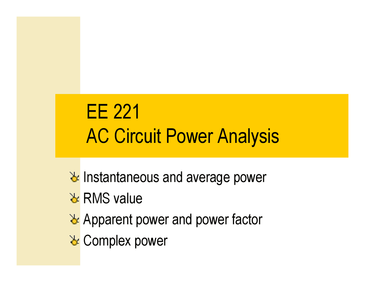 Ac Circuit Power Analysis Slides Ee 221 Docsity