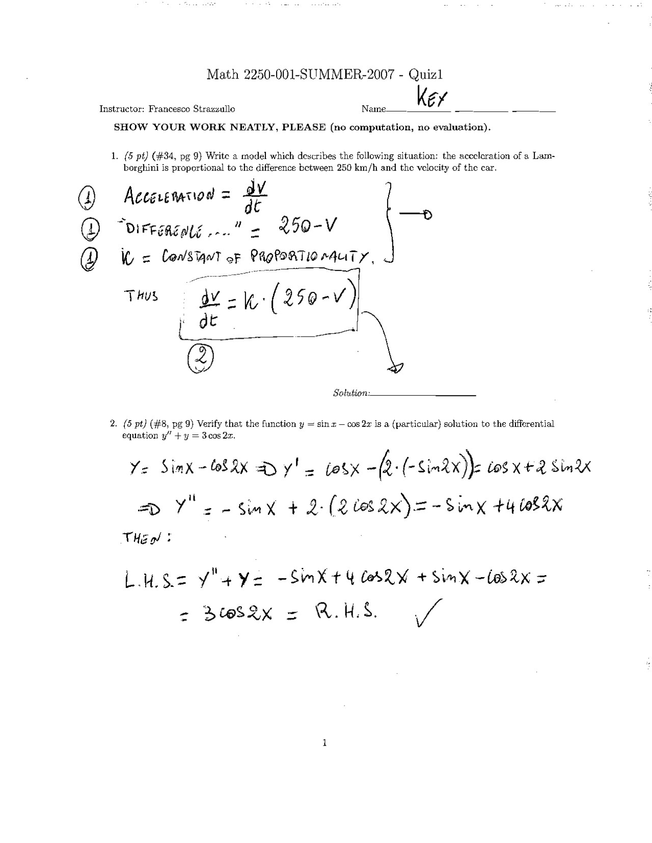 4 Solved Problems on Acceleration and Velocity | MATH 2250 - Docsity