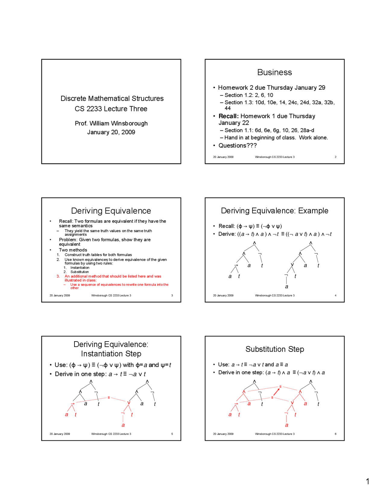 Lecture Slides On Deriving Equivalence Cs 2233 Docsity