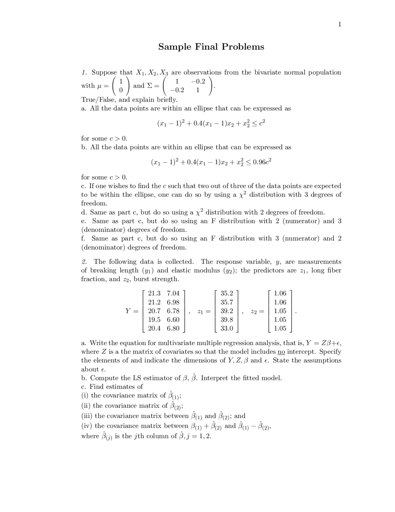 3 Solved Problems On Multivariate Data Analysis Final Exam Sta 135