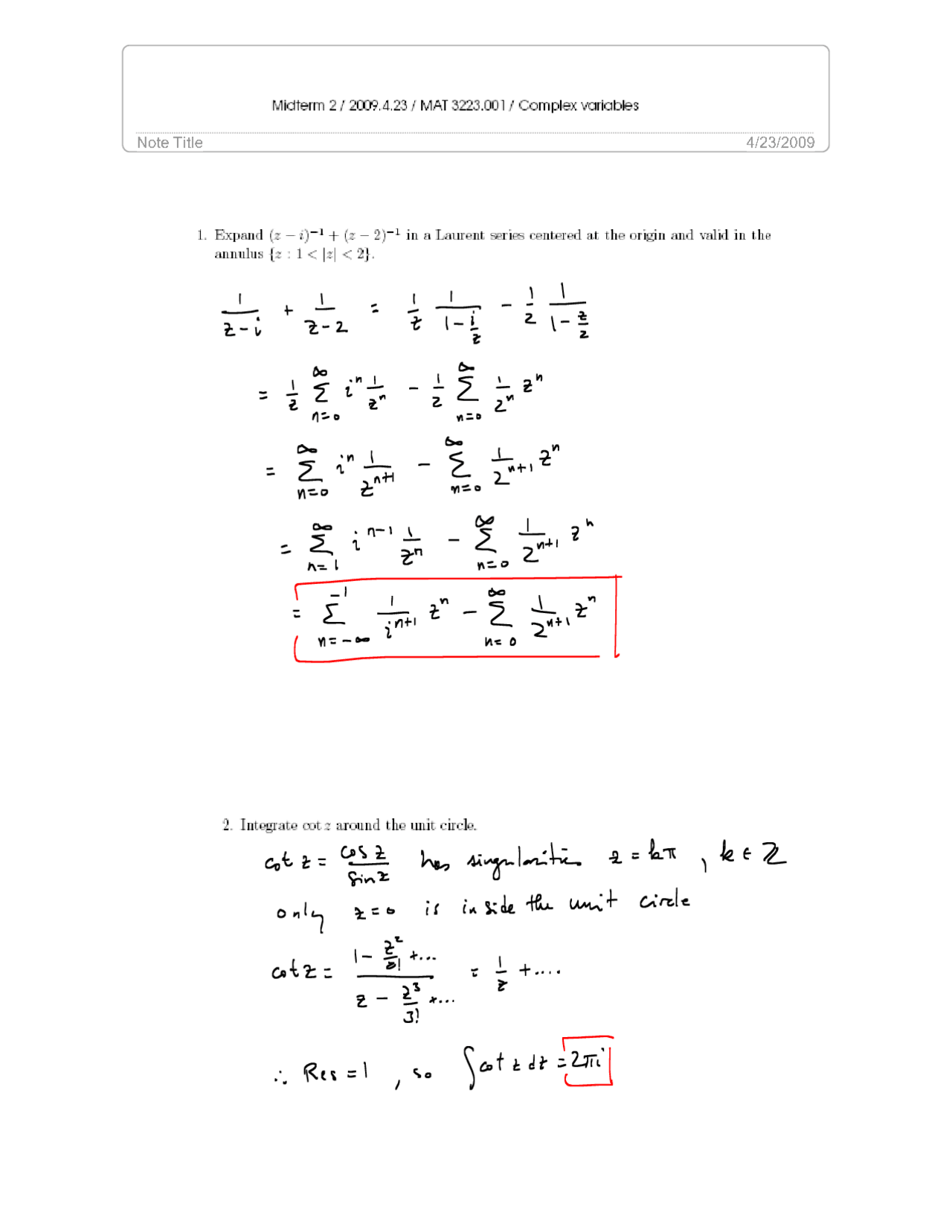 4 Questions With Solution On Exam 1 Complex Variables Mat 3223