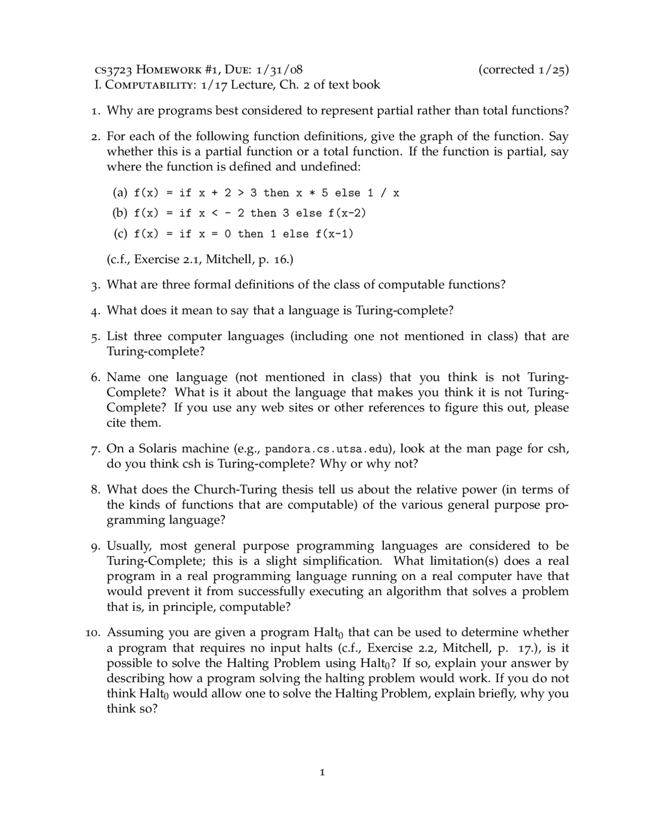 Practice Problems On Programming Languages Homework 1 Cs 3723 Docsity