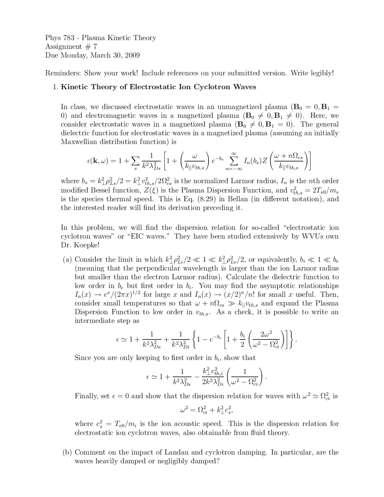 Homework 7 Plasma Kinetic Theory Cs T101 Docsity