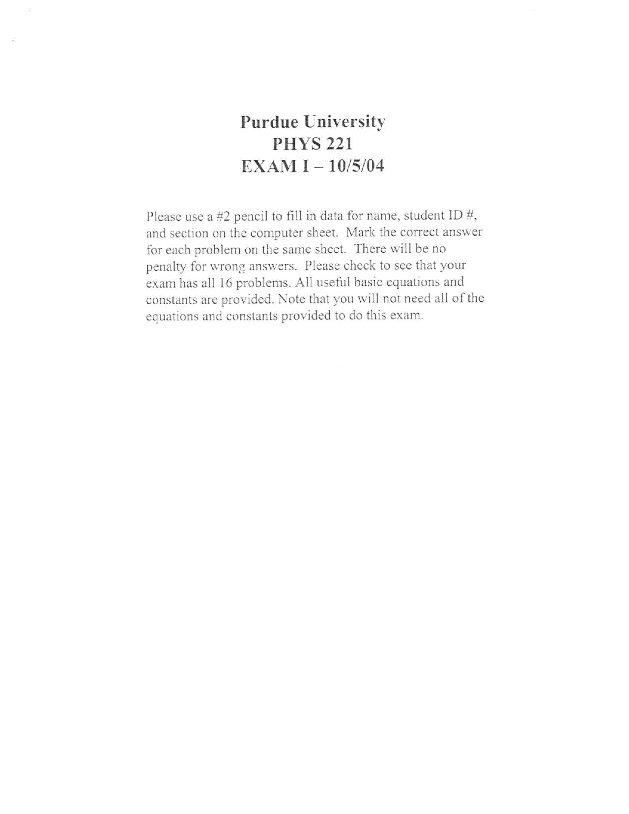 General Physics Solutions To Exam 1 Phys 22100 Docsity