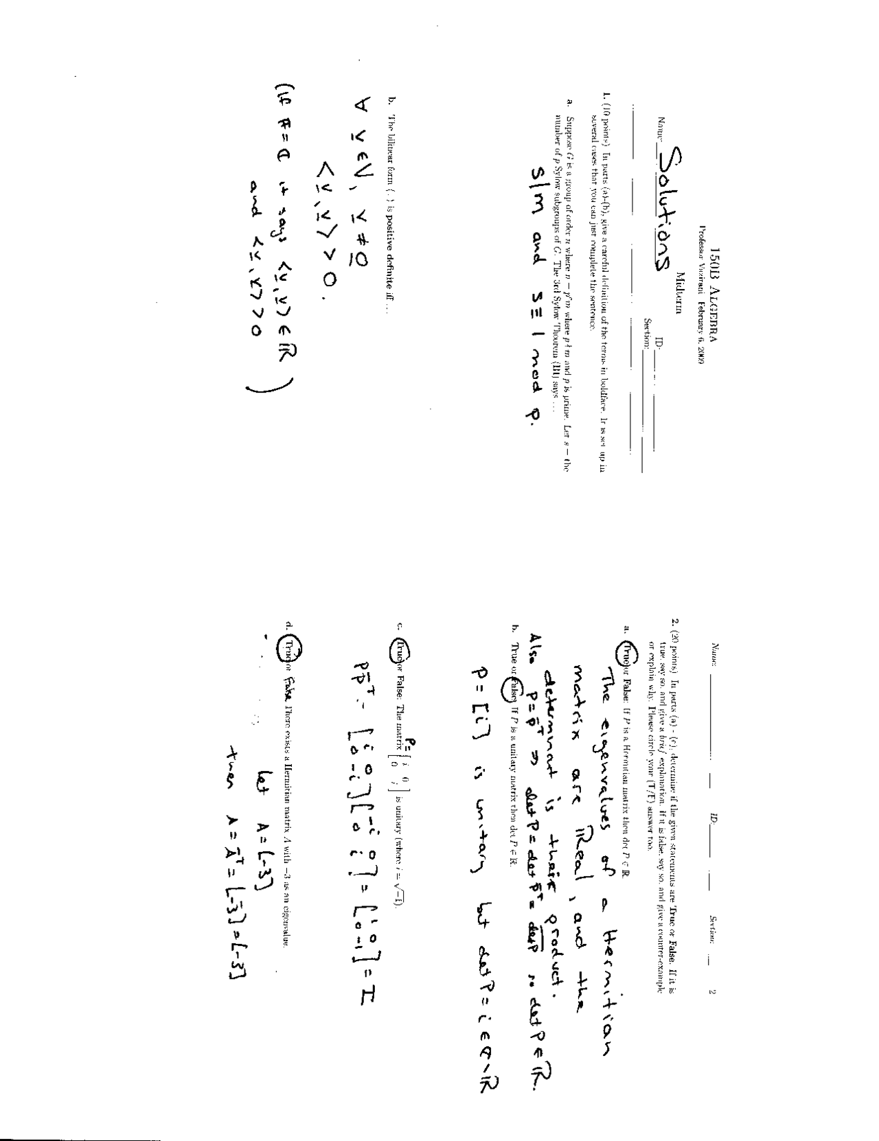 Solutions For Midterm Exam Modern Algebra Mat 150b Docsity
