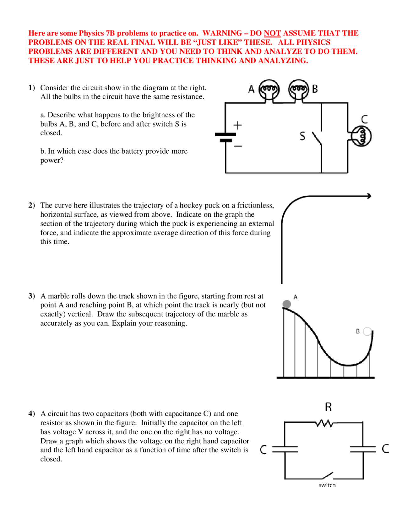 Practice Final Exam General Physics Phy 007b Docsity